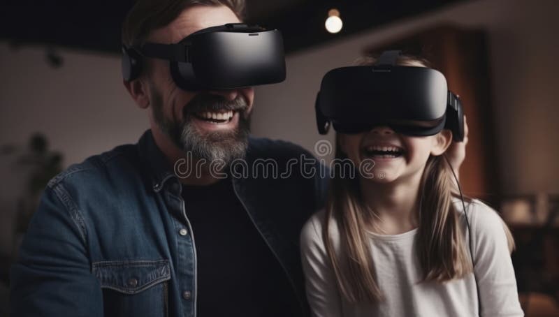 Father and Daughter Playing VR-games - Generative AI Stock Illustration ...