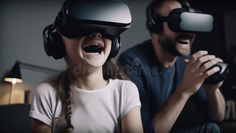 Father and Daughter Playing VR-games - Generative AI Stock Illustration ...