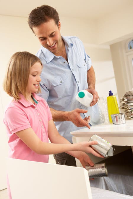 Father and Daughter Recyling Waste Stock Photo - Image of child, father ...