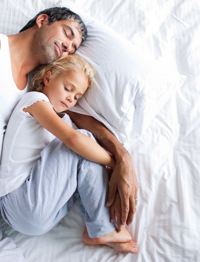 Father and Daughter Sleeping on Bed Stock Image - Image of lifestyle ...