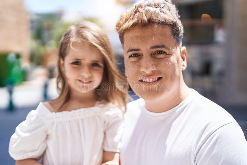 Father and Daughter Smiling Confident Standing Together at Street Stock ...