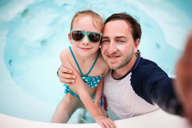 Father And Daughter At Swimming Pool Stock Image Image Of Emotion