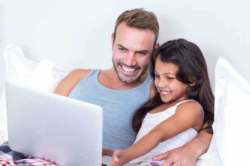 Father and Daughter Using Laptop Stock Image - Image of child, domicile ...