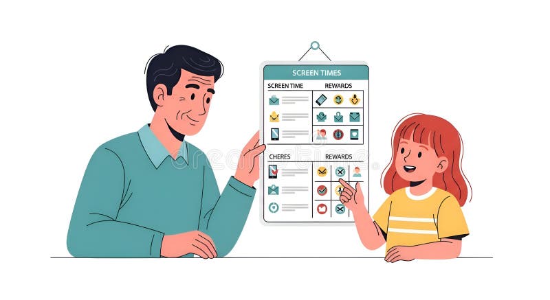 Father Explains Screen Time Rewards Chart To Daughter Stock ...
