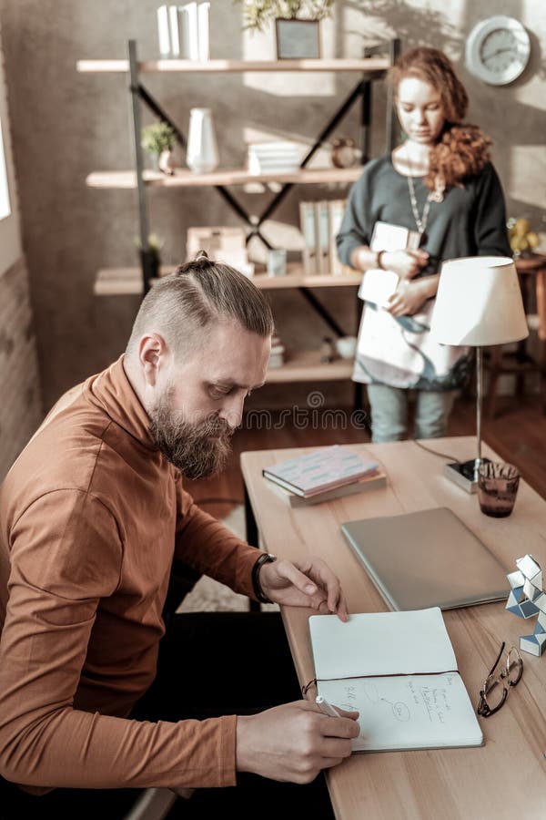 Father Feeling Busy Making Notes while Daughter Coming To Him Stock ...