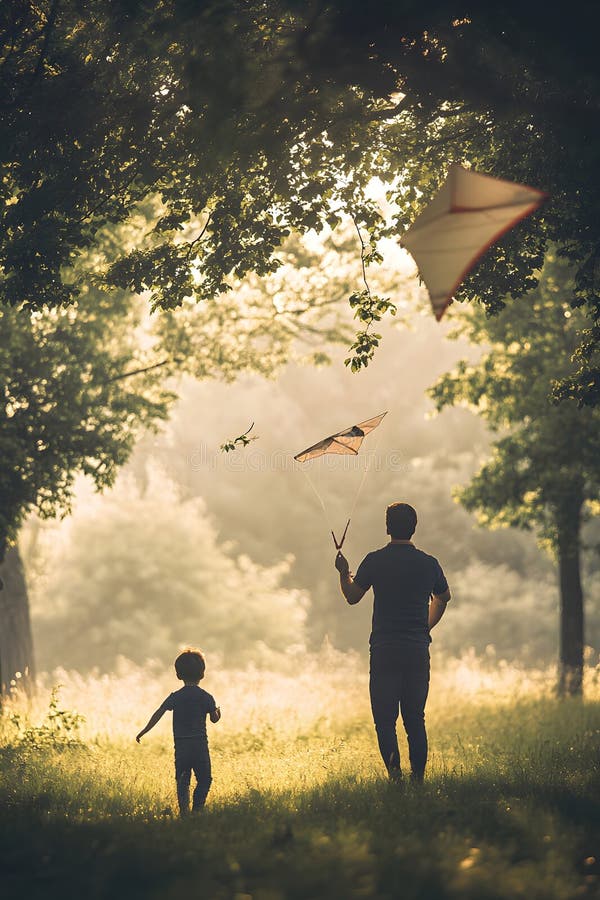 A Father Flying a Kite with His Child in a Park Stock Illustration ...
