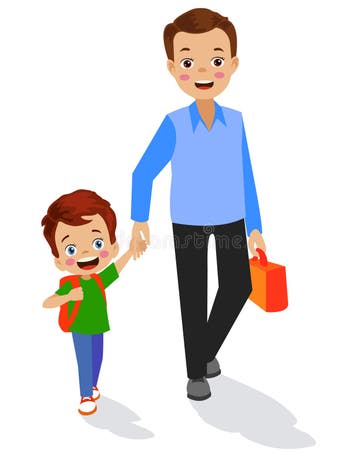 Father Going To School To Drop Off His Son Stock Illustration ...