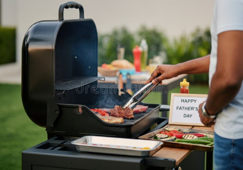 Father Grilling Steaks Barbecue's Day Celebration Backyard Stock Photos ...