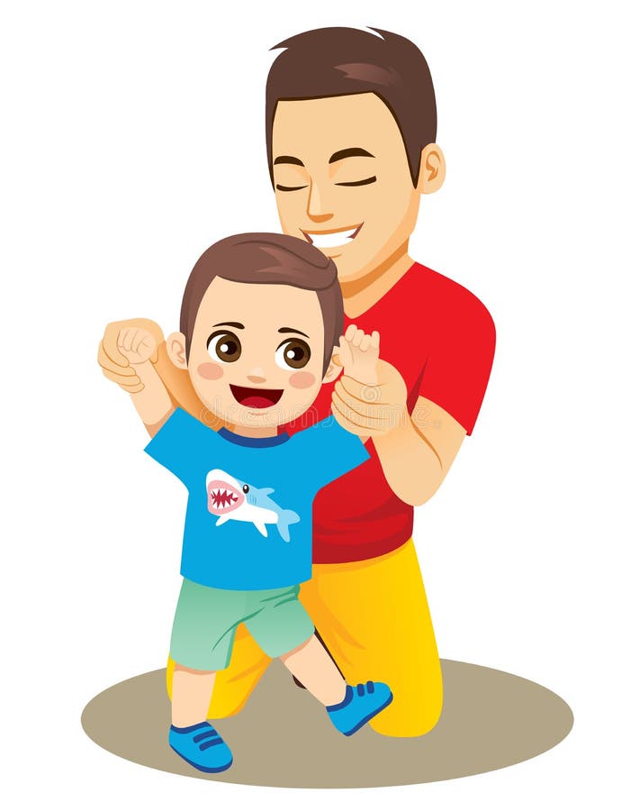 Father Helping Baby Boy Son Stock Vector - Illustration of care, walk ...