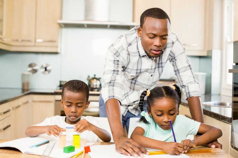 Children Helping Their Father in Tying Tie Stock Photo - Image of abode ...