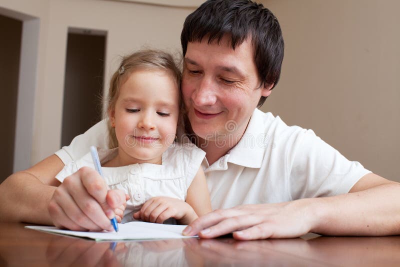 Father Helping Daughter Do Homework Stock Photo - Image of write, white ...