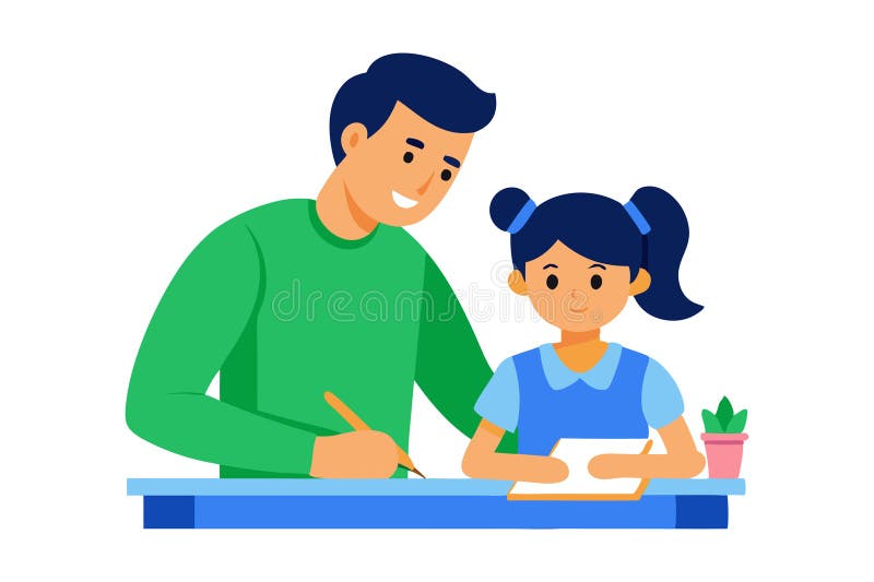 Father Helping His Daughter with Homework, Symbolizing Parental Support ...