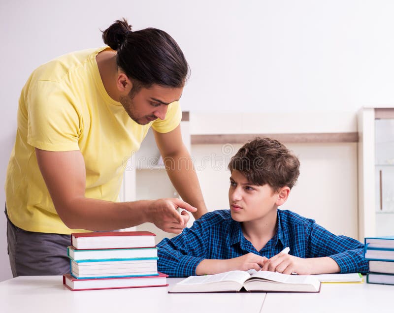 Father Helping His Son To Prepare for School Stock Image - Image of ...