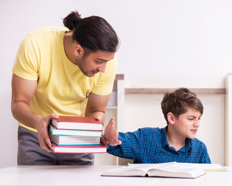 Father Helping His Son To Prepare for School Stock Photo - Image of ...
