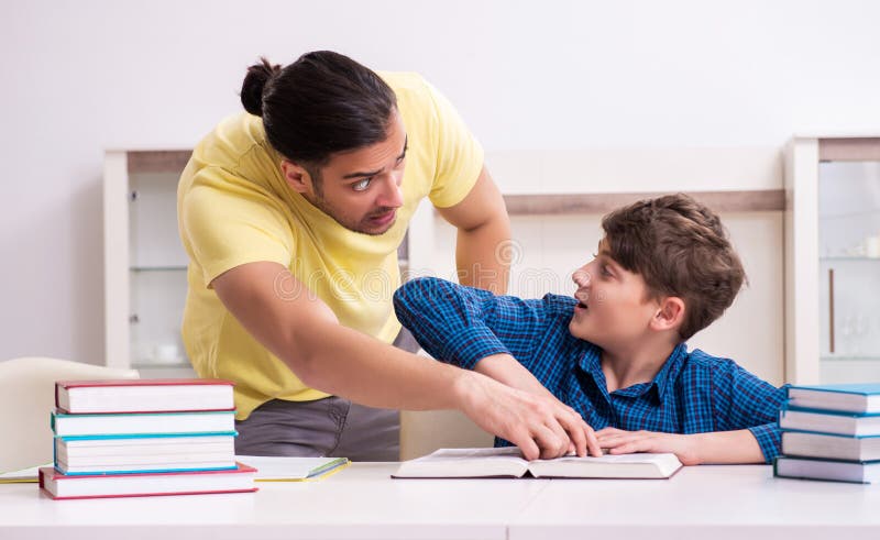 Father Helping His Son To Prepare for School Stock Image - Image of angry, pupil: 262596243