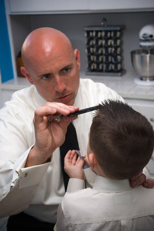 Father Helping Son Get Ready Stock Photo - Image of hair, black: 9391464
