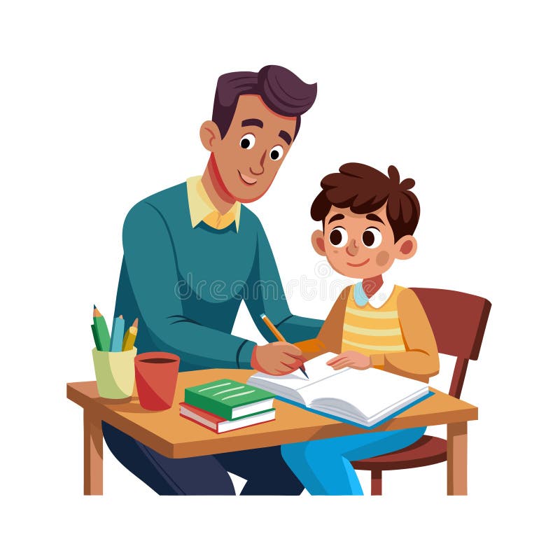 Father Helping Son with Homework, Educational Support and Family Time ...