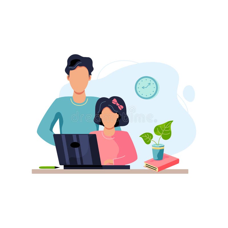 Father Helping Student To Do Homework Stock Vector - Illustration of ...