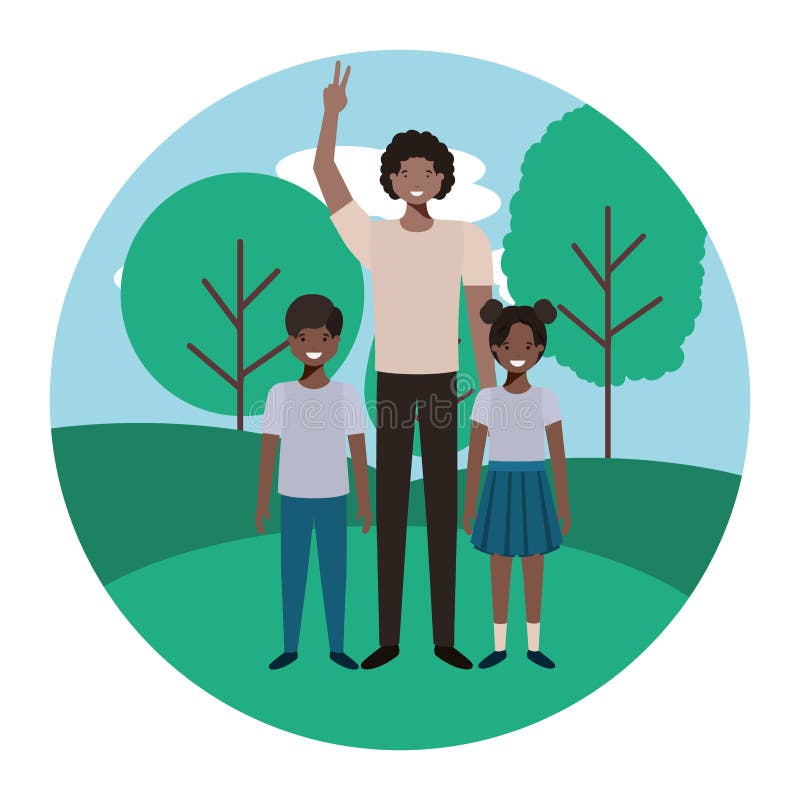 Father with His Children in the Landscape Avatar Character Stock Vector ...