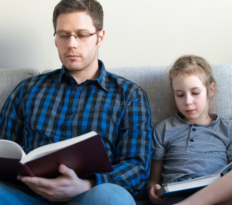 Father and His Daughter Reading Books. Stock Image - Image of little ...