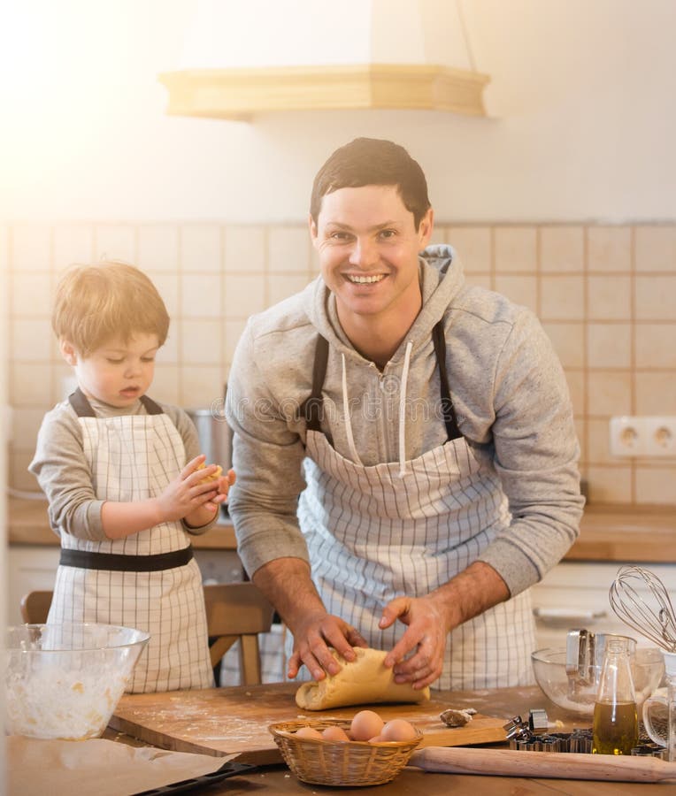 A Father and His Son Cooking Stock Photo - Image of ingredients, dough ...
