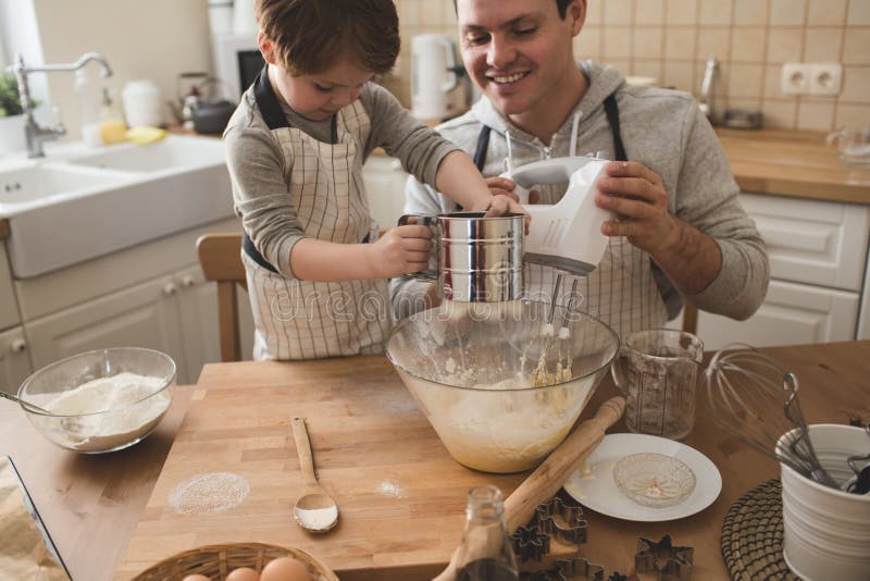 A Father and His Son Cooking Stock Image - Image of blending ...
