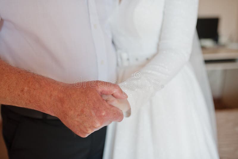 Father Hold His Daughter Bride Hand at Her Wedding Day Stock Photo ...