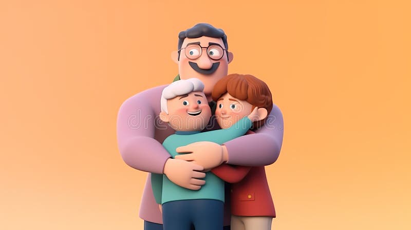 Father Hugging His Sons, 3D Render Style. AI Generated Stock ...