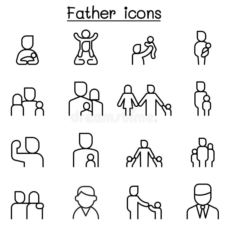 Father Icon Set in Thin Line Style Stock Vector - Illustration of baby ...