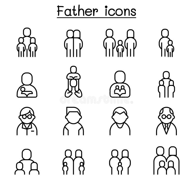 Father Icon Set in Thin Line Style Stock Illustration - Illustration of ...