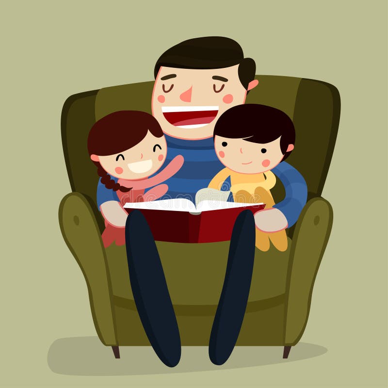 Father and Kids Reading. Vector Illustration Stock Vector ...