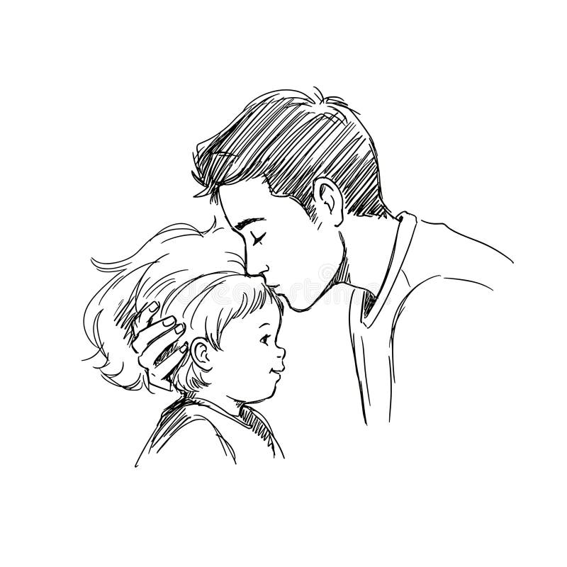 Father Kisses Daughter Lovingly in a Sketch Style Stock Illustration ...