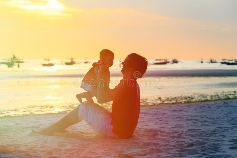 Father and Little Daughter at Sunset Stock Image - Image of coastal ...