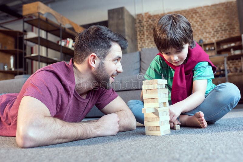 Playing jenga stock photo. Image of wooden, drag, kids - 755574