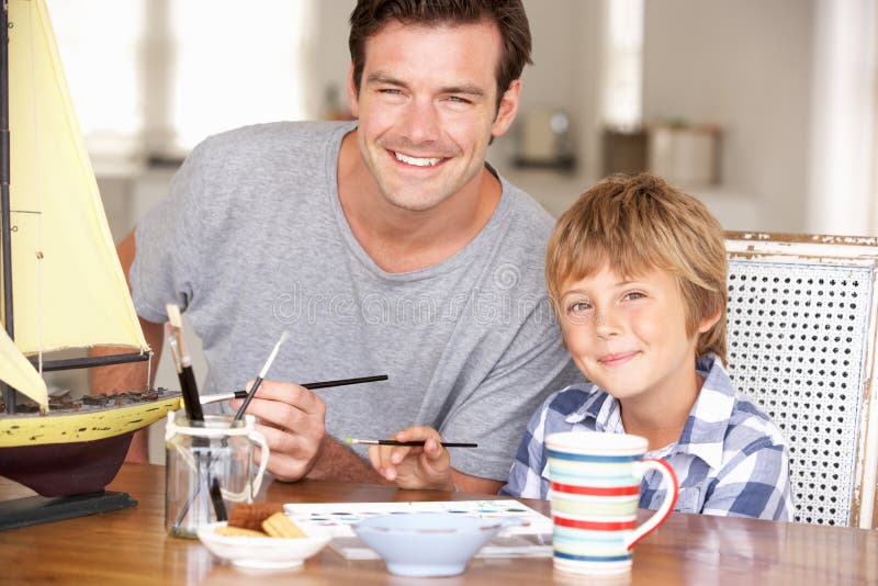 Father and Son Model Making Stock Image - Image of indoors, adult: 21046683