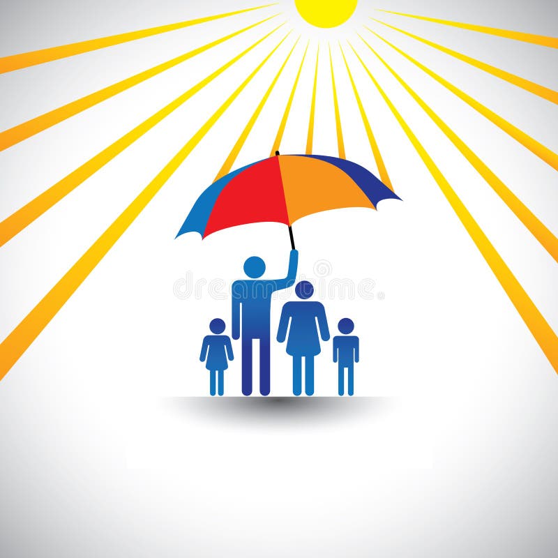 Father Protecting Family from Rain with Umbrella Stock Vector ...