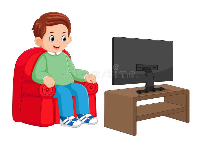 A Father is Relaxing on a Red Sofa and Watching Television Stock Vector ...