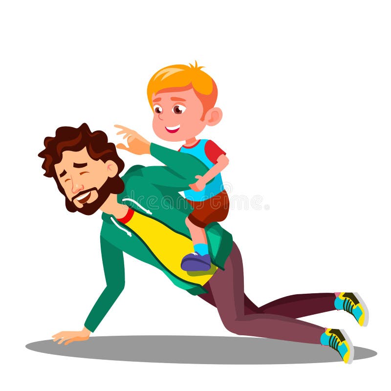 Father Rolling on His Back a Small Son Vector. Isolated Illustration ...