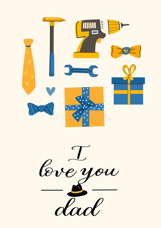 Father S Day Card Design with Tools, Gift Boxes, and Bow Ties Theme ...