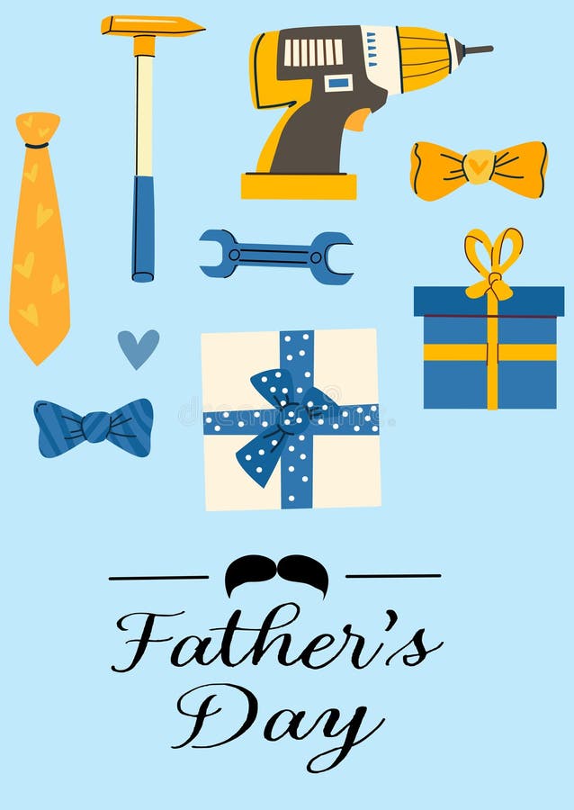 Father S Day Card Design with Tools and Gifts on Blue Background Stock ...