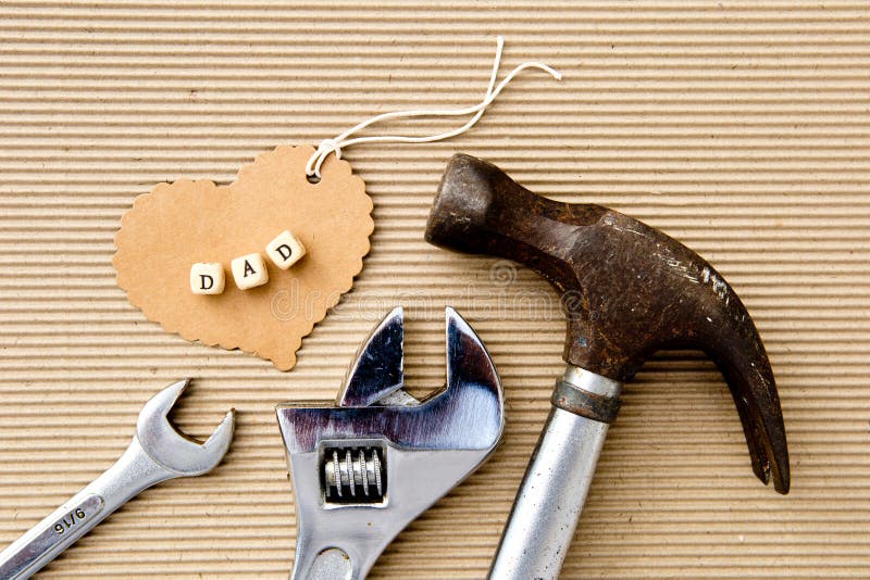 Father`s Day - Dad on Cardboard Heart with Tools Stock Photo - Image of ...