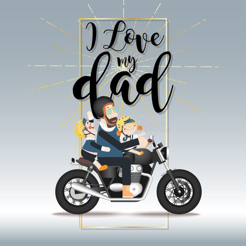 Father`s Day, Dad Riding a Motorcycle with His Son and Daughter Stock ...