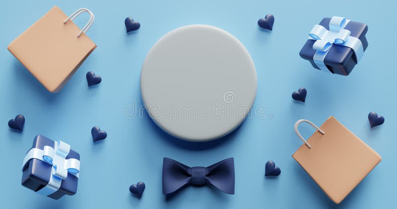 Father S Day. Empty White Circle Gift Boxes, Shopping Bags, Bow Tie ...