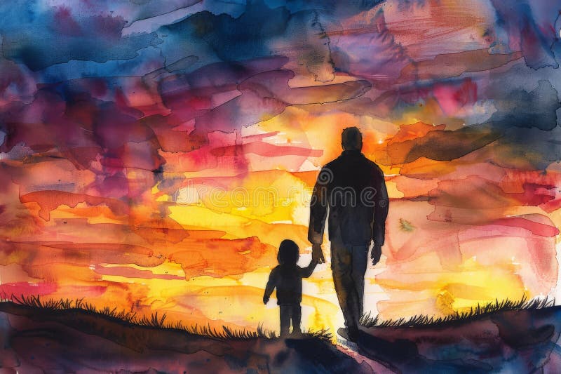 Father S Day. Father and Son on Sunset Landscape Background Stock Image ...