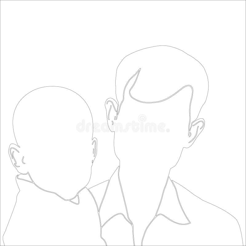 Father and Son Character Outline Illustration on White Background Stock ...