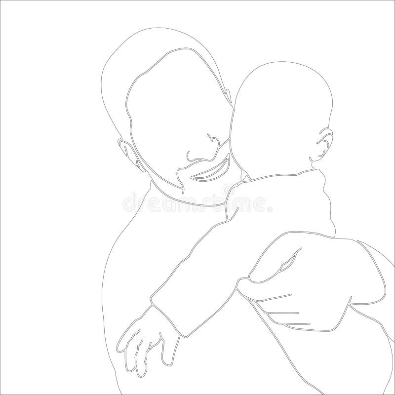 Father and Son Character Outline Illustration on White Background Stock ...