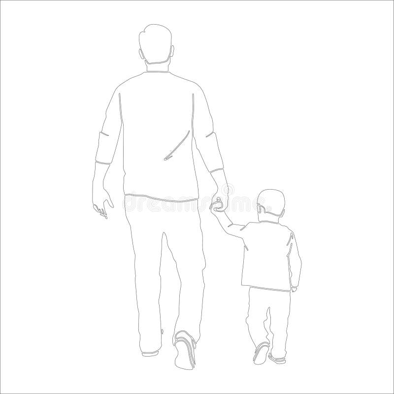 Father and Son Character Outline Illustration on White Background Stock ...