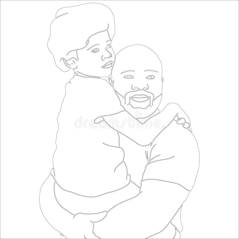 Father and Son Character Outline Illustration on White Background Stock ...