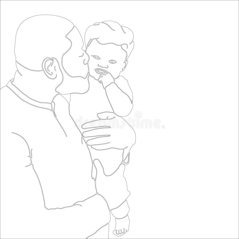 Father and Son Character Outline Illustration on White Background Stock ...
