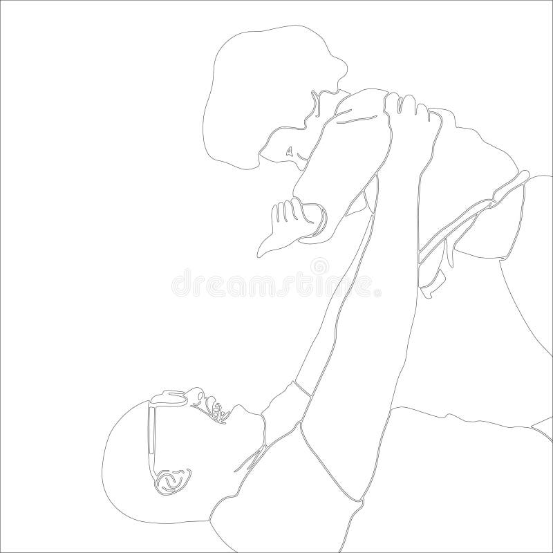 Father and Son Character Outline Illustration on White Background Stock ...
